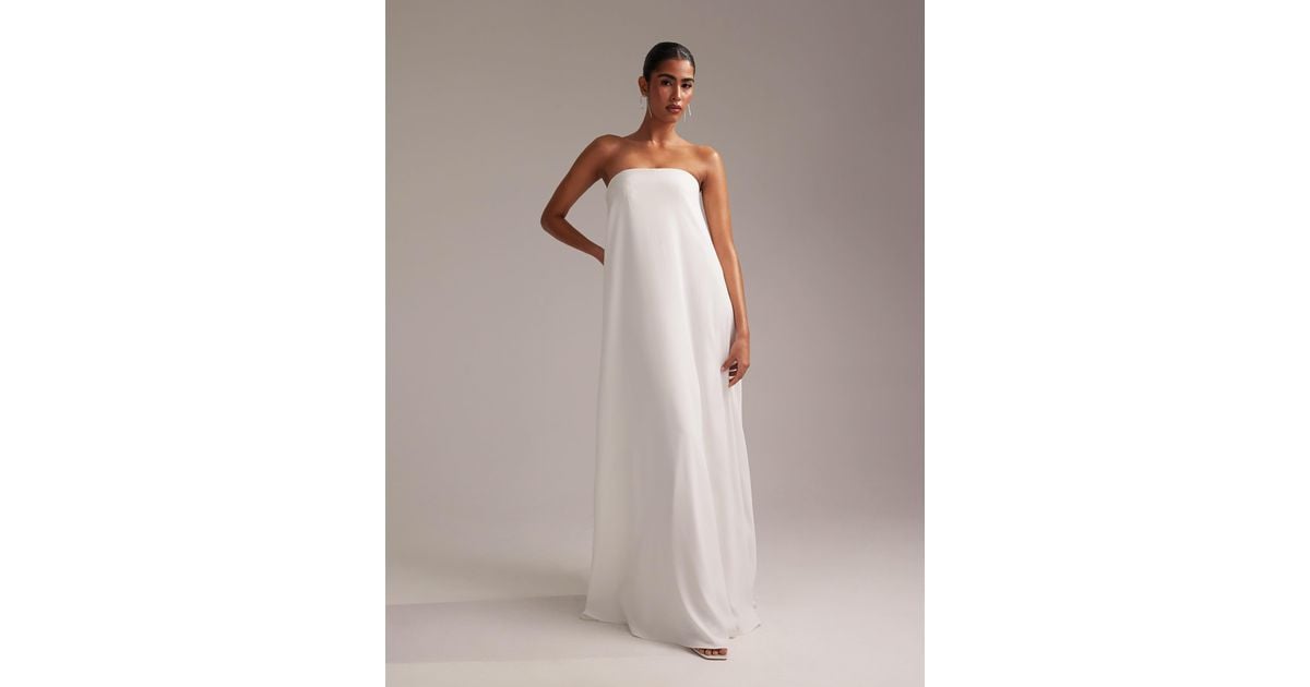 ASOS Clean Bandeau Satin Trapeze Maxi Wedding Dress in Gray | Lyst
