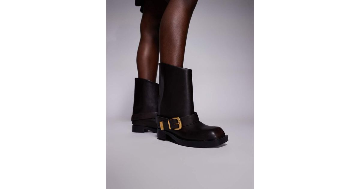 Steve Madden Climax Buckle Detail Fold Over Boot in Brown | Lyst UK