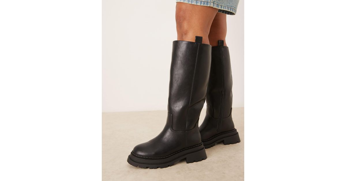 ASOS Curve Cecilia Chunky Flat Knee Boots in Black | Lyst