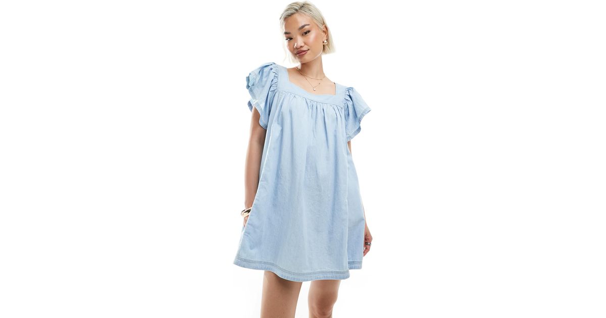 Miss Selfridge Chambray Mini Dress in Blue | Lyst