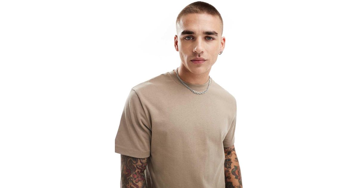 ASOS Essential Heavyweight Boxy T-Shirt 240Gsm in Brown for Men | Lyst UK