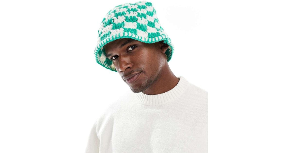 ASOS Checkerboard Crochet Bucket Hat for Men | Lyst UK