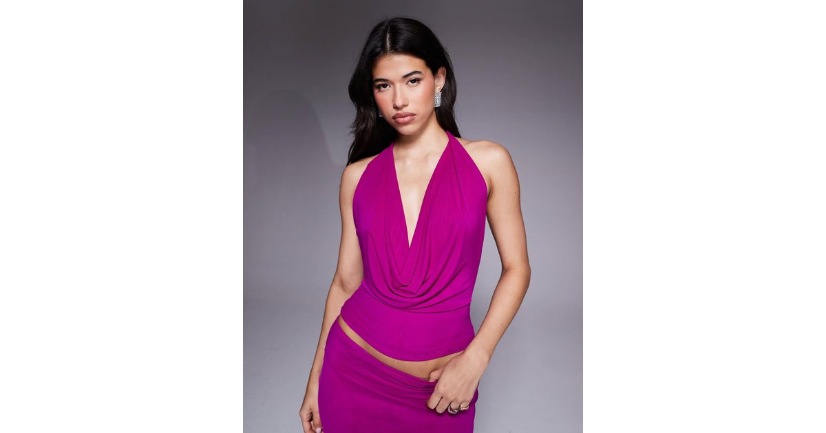 Murci Exclusive Mesh Cowl Neck Scarf Neck Detail Top Co-ord in Purple ...