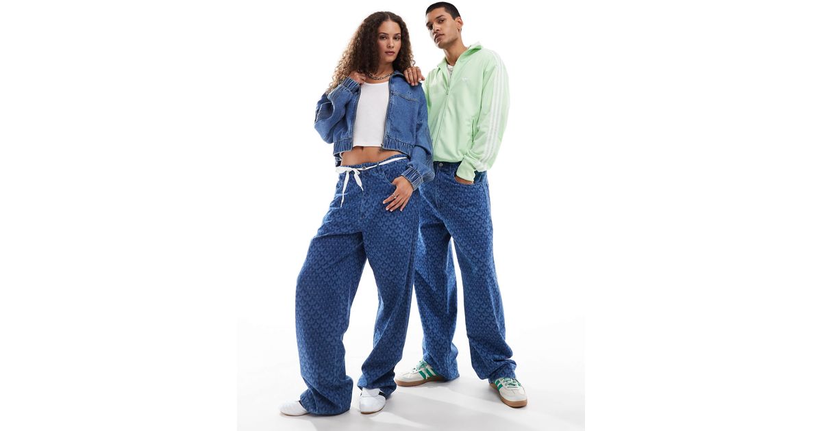 adidas Originals Trefoil Monogram Jeans in Blue | Lyst Australia