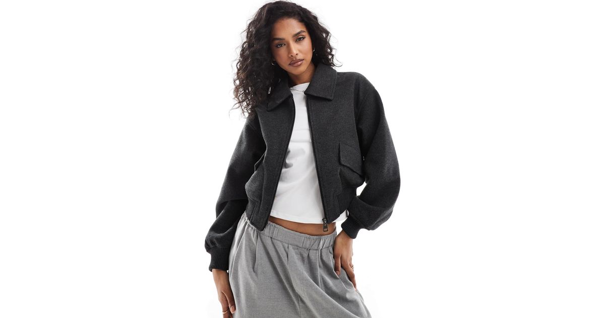 Pull&Bear Wool Look Bomber Jacket in Black | Lyst