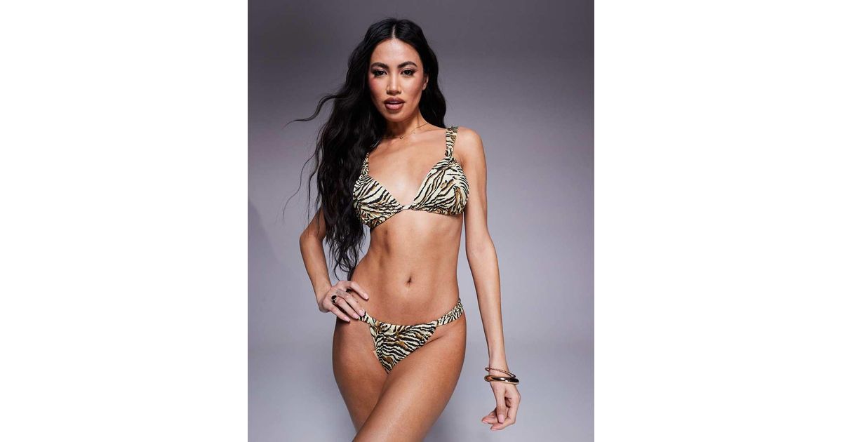 ASOS Gia High Apex Triangle Bikini Top in Grey | Lyst UK