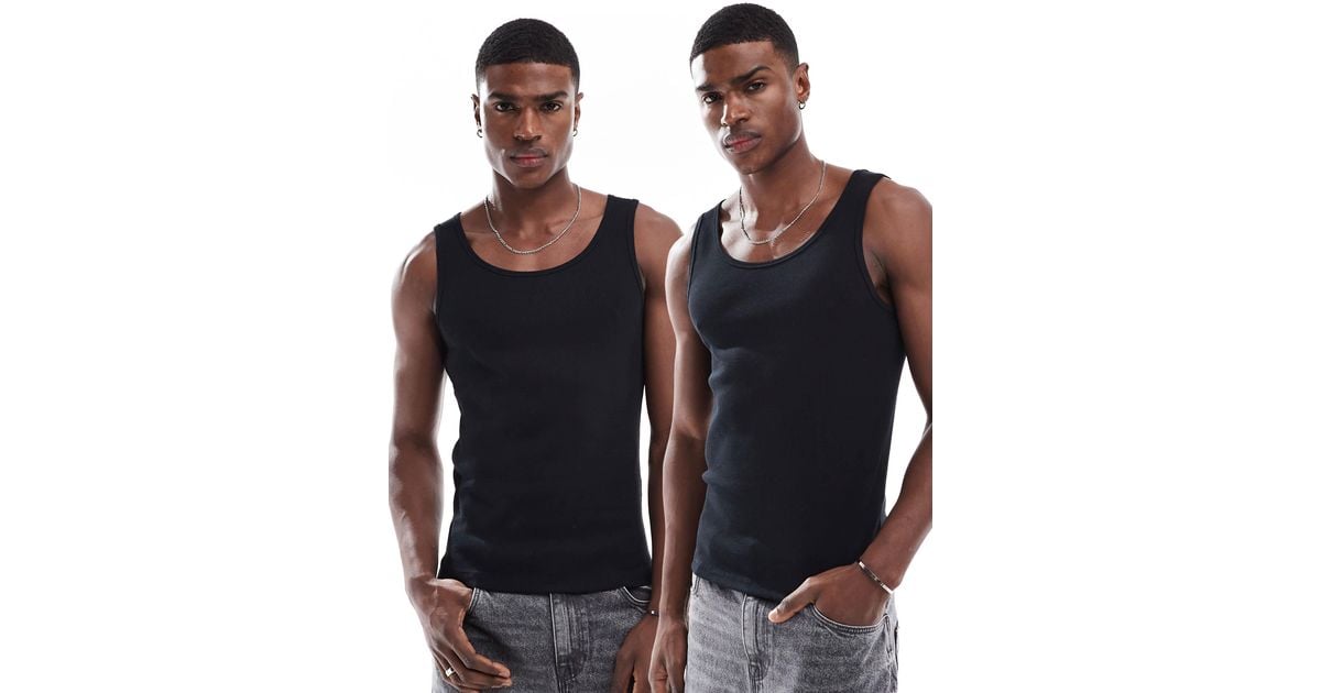 ASOS 2 Pack Muscle Fit Rib Singlets in Black for Men | Lyst