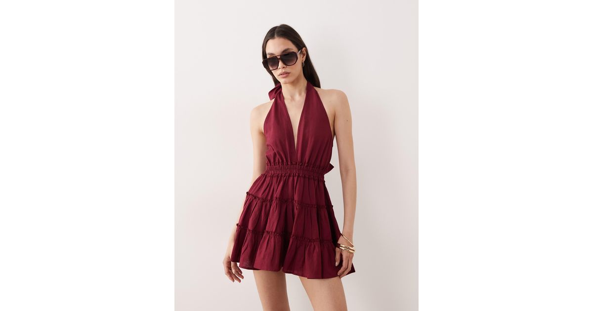 esmé studios Halter Mini Beach Dress in Red | Lyst