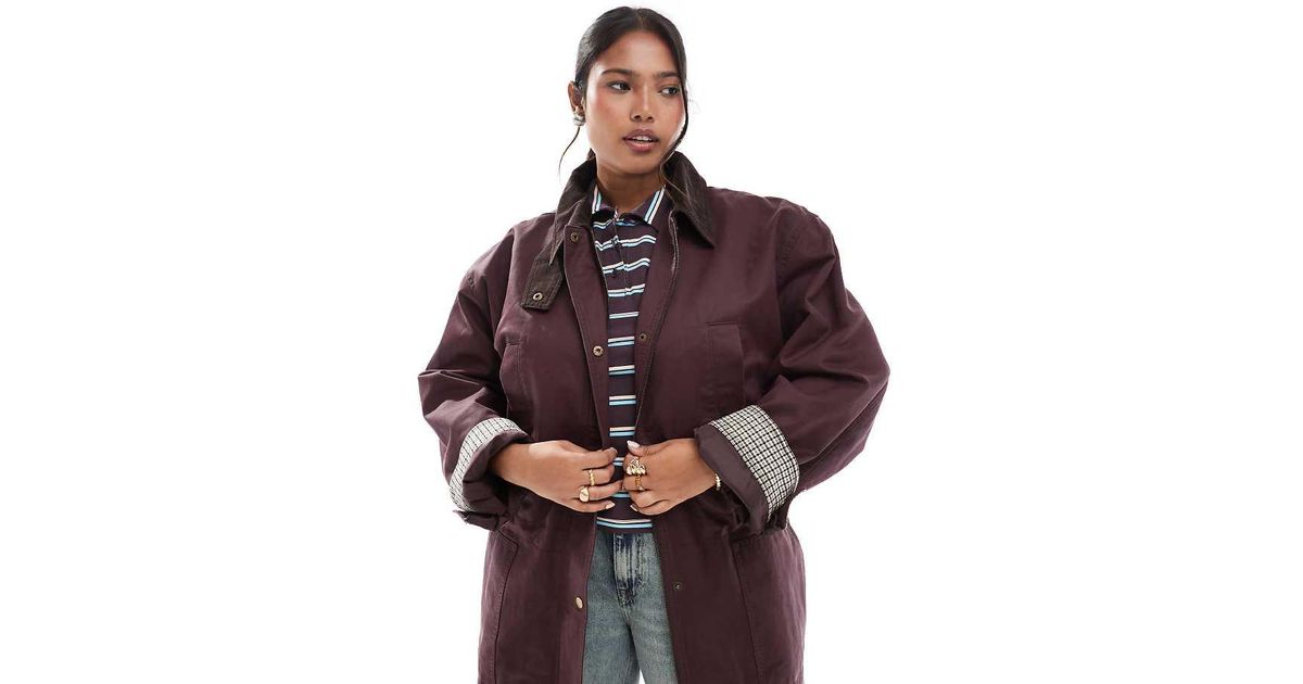 ASOS Asos Design Waxed Cinched Waist Jacket With Contrast Collar in Red ...