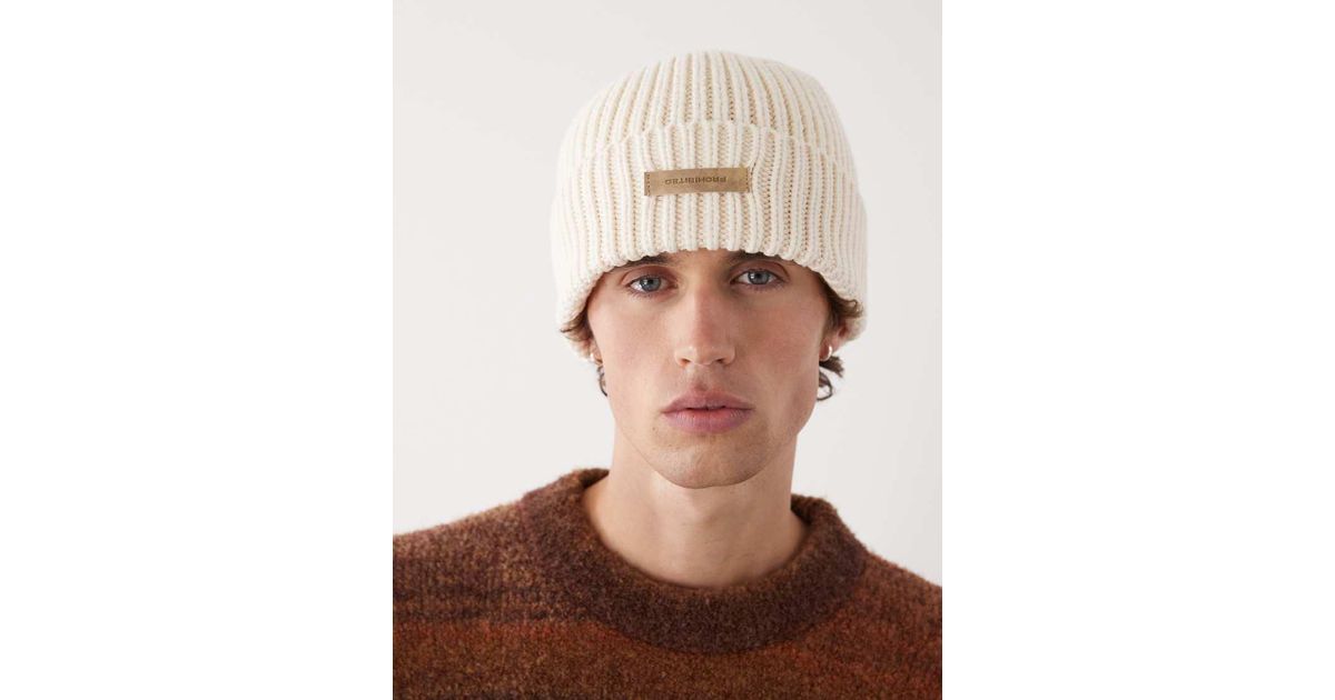 Prohibited Logo Label Knit Beanie in Brown for Men | Lyst UK