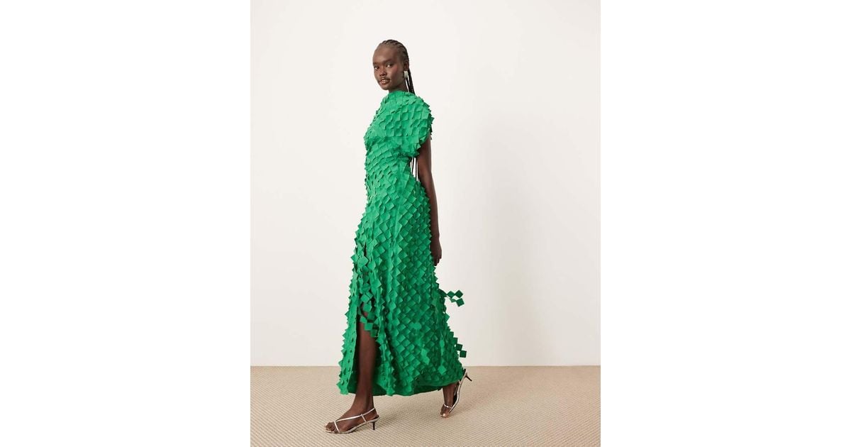 ARRANGE Textured Laser Cut Midi Dress With Split in Green | Lyst UK