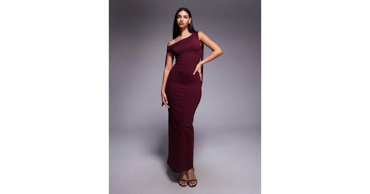 The Frolic Exclusive Slinky Asymmetric Shoulder Tie Detail Bodycon Maxi ...