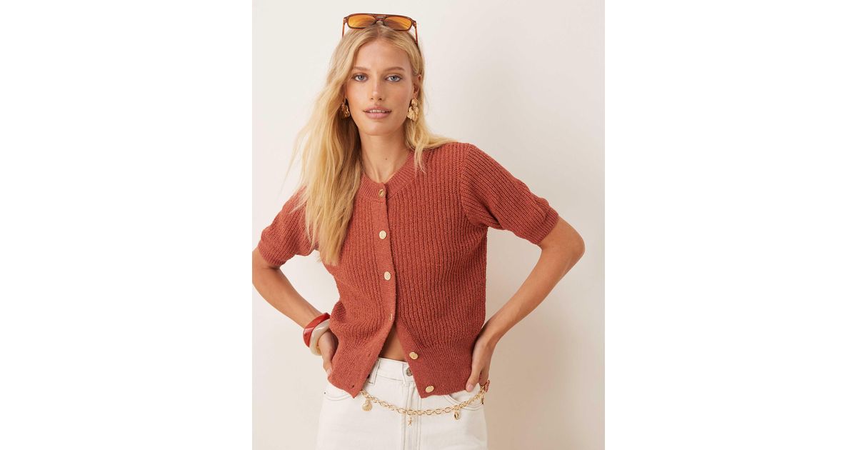 ASOS Textured Short Sleeve Cardigan With Gold Buttons | Lyst