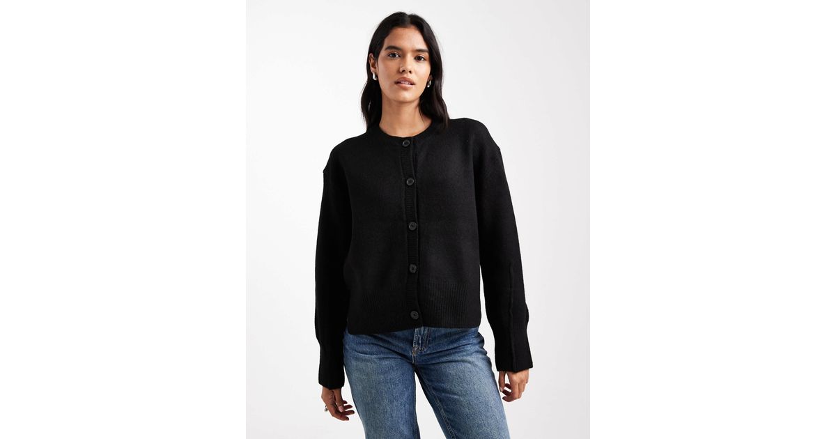 ASOS Boxy Crew Neck Cardigan With Side Split Detail in Black | Lyst