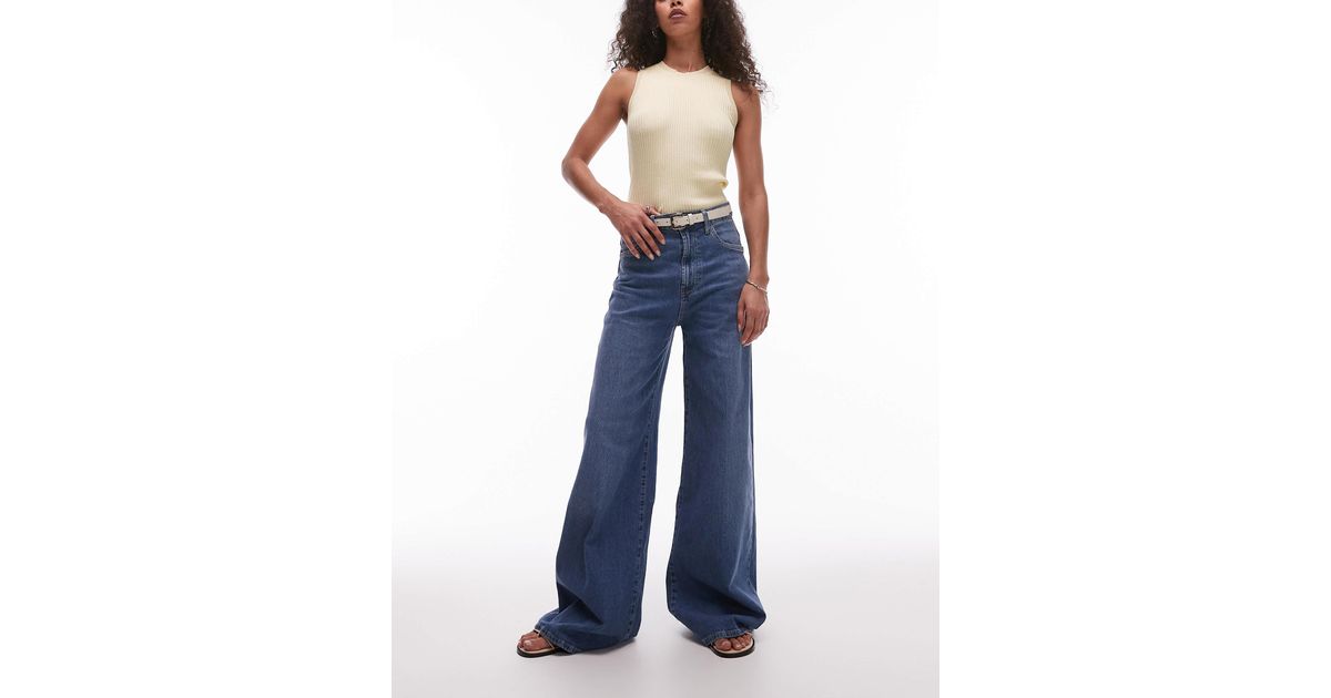 Mango Elise Longline Wide Leg Jeans in Blue | Lyst