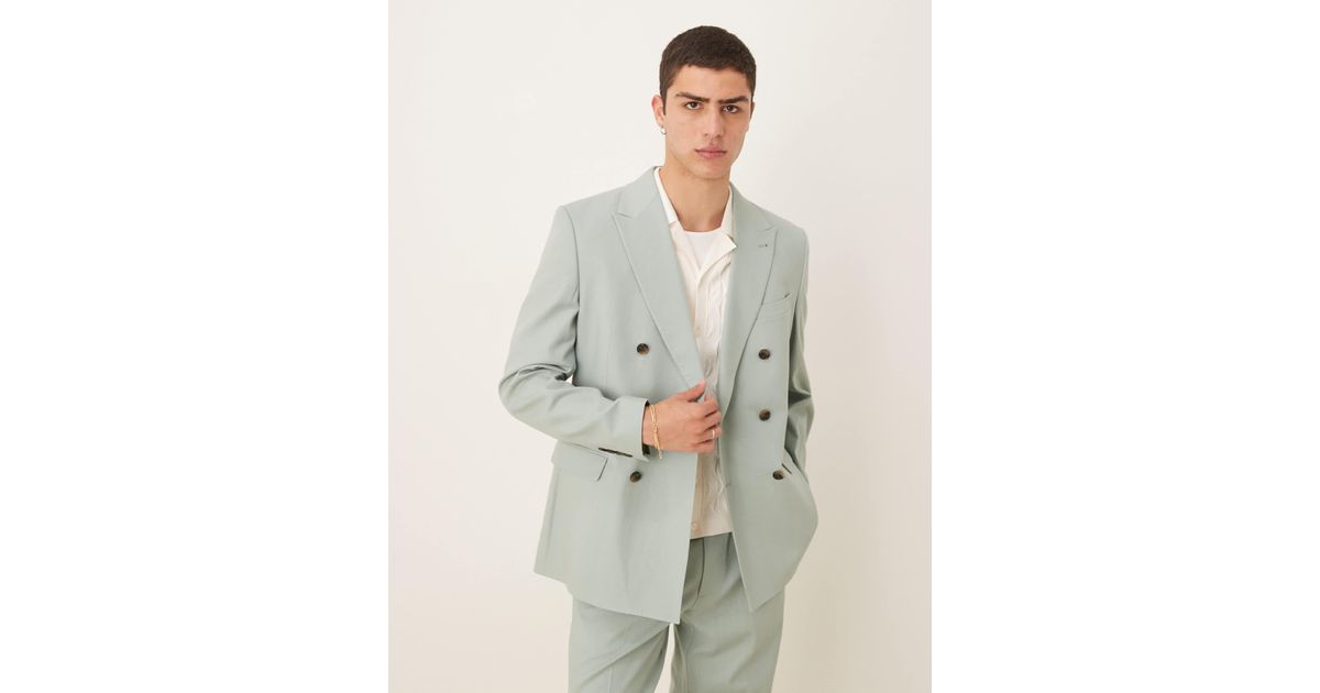 ASOS Linen Blend Double Breasted Regular Suit Jacket in Natural for Men ...