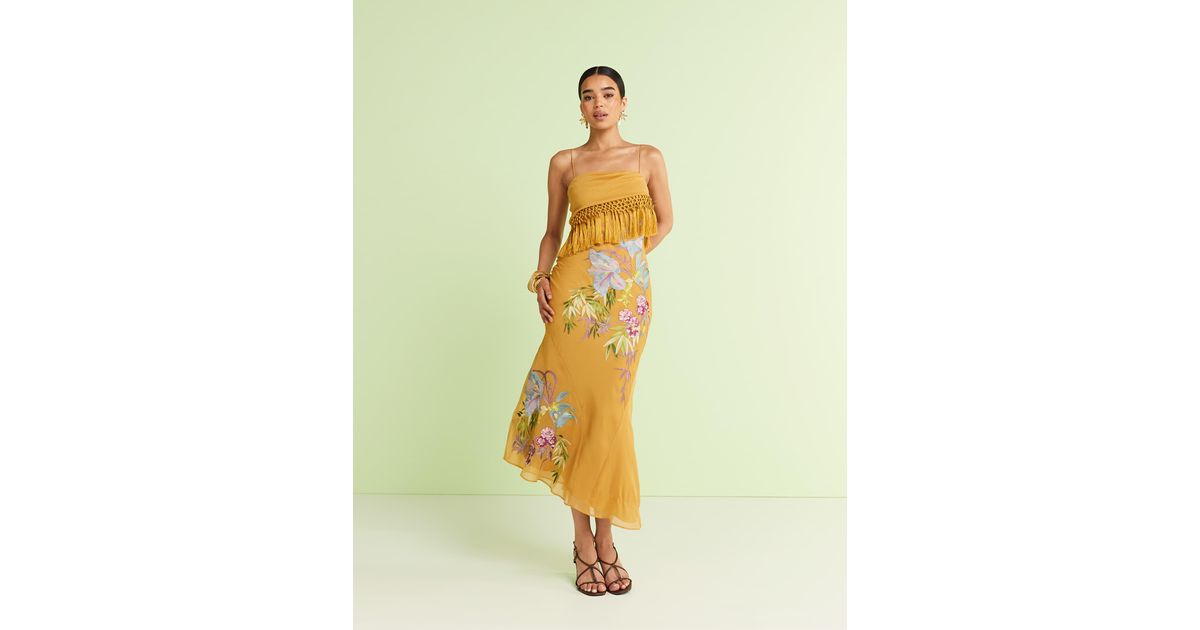 ASOS Fringe Detail Embroidered Maxi Dress in Yellow | Lyst