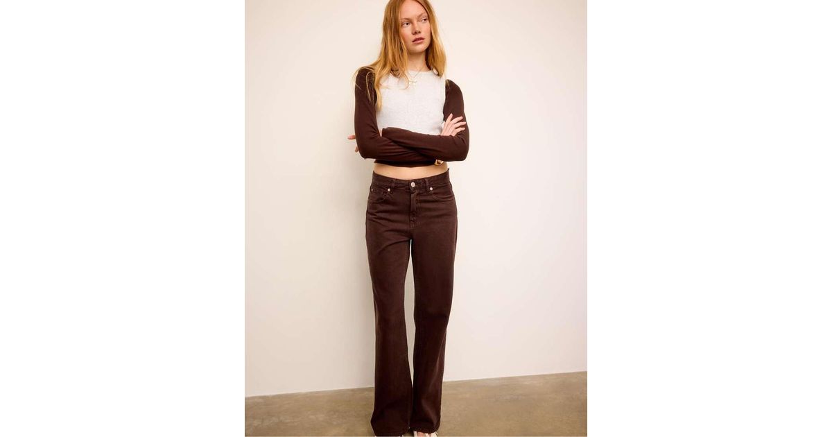 Stradivarius D92 Straight Wide Jeans in Natural | Lyst UK