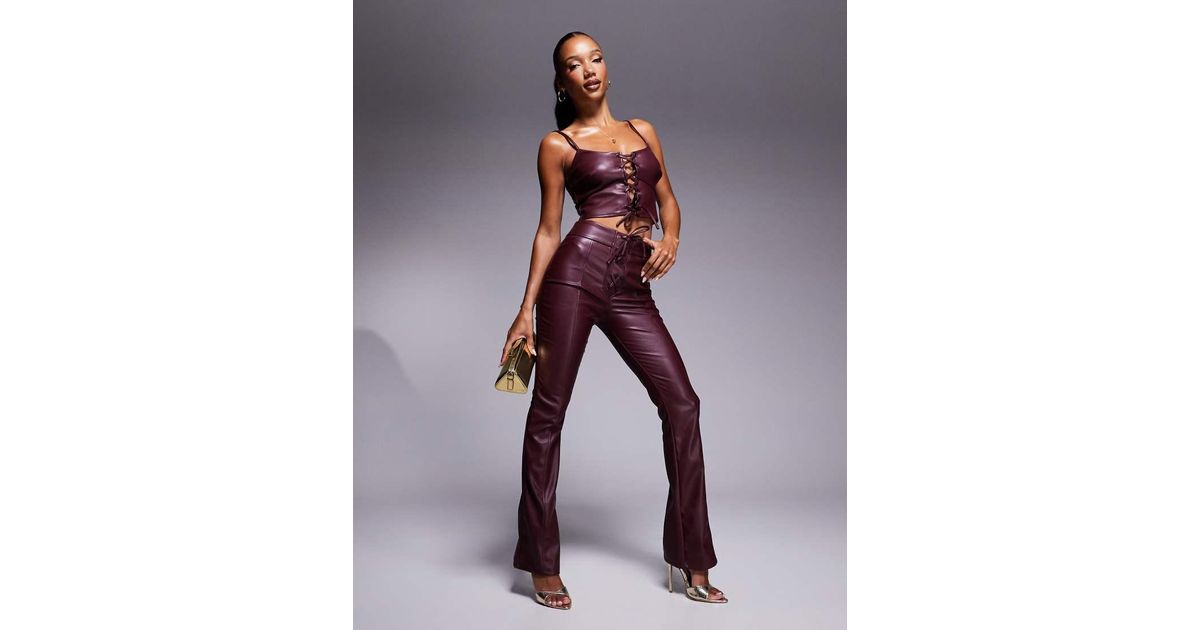 New Look Leather Look Lace Up Trouser Co-ord in Purple | Lyst UK