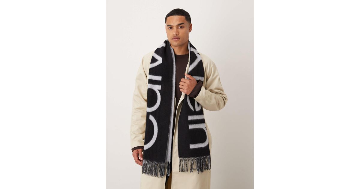 Calvin Klein Large Logo Brushed Wool Scarf in Natural for Men | Lyst