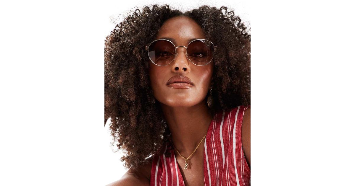ASOS Metal Round Sunglasses With Ombre Brown Lens in Red | Lyst UK