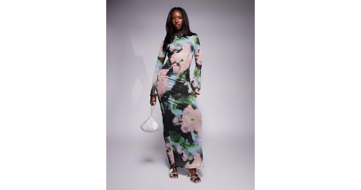 ASOS Low Back Floral Mesh Maxi Dress With Angel Sleeves in White | Lyst