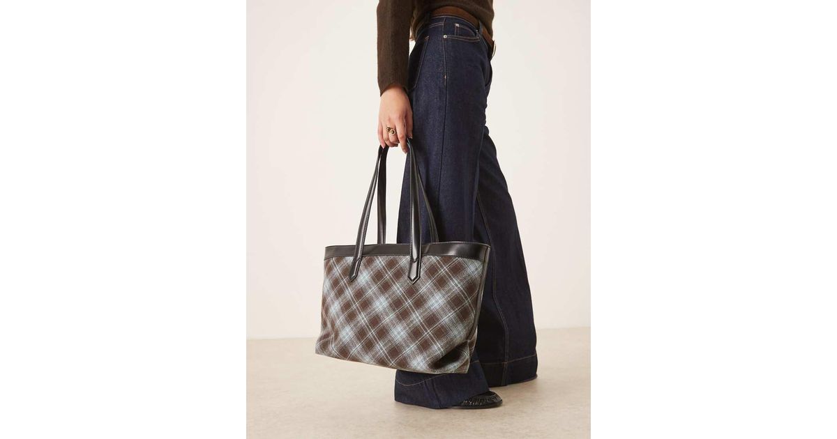 ASOS Check Tote Bag in Black | Lyst UK