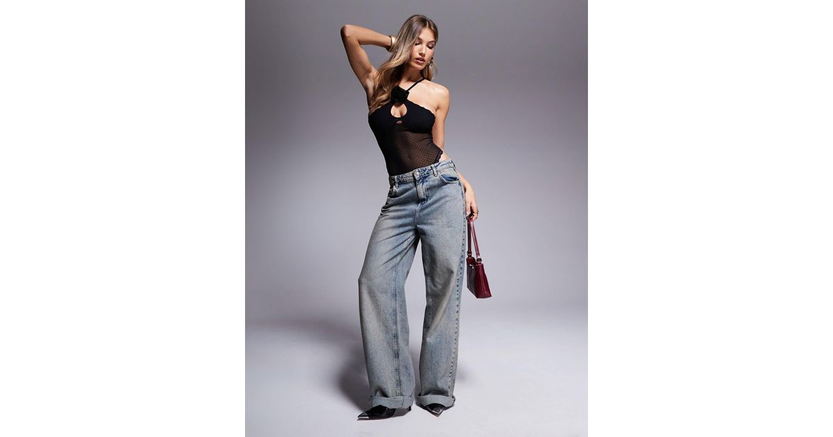 ASOS Tasha Corsage Spot Mesh Body in Gray | Lyst