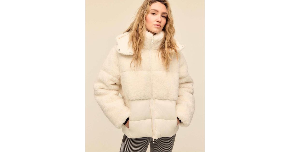 Stradivarius Combined Padded Coat With Sheepskin Effect in Natural ...