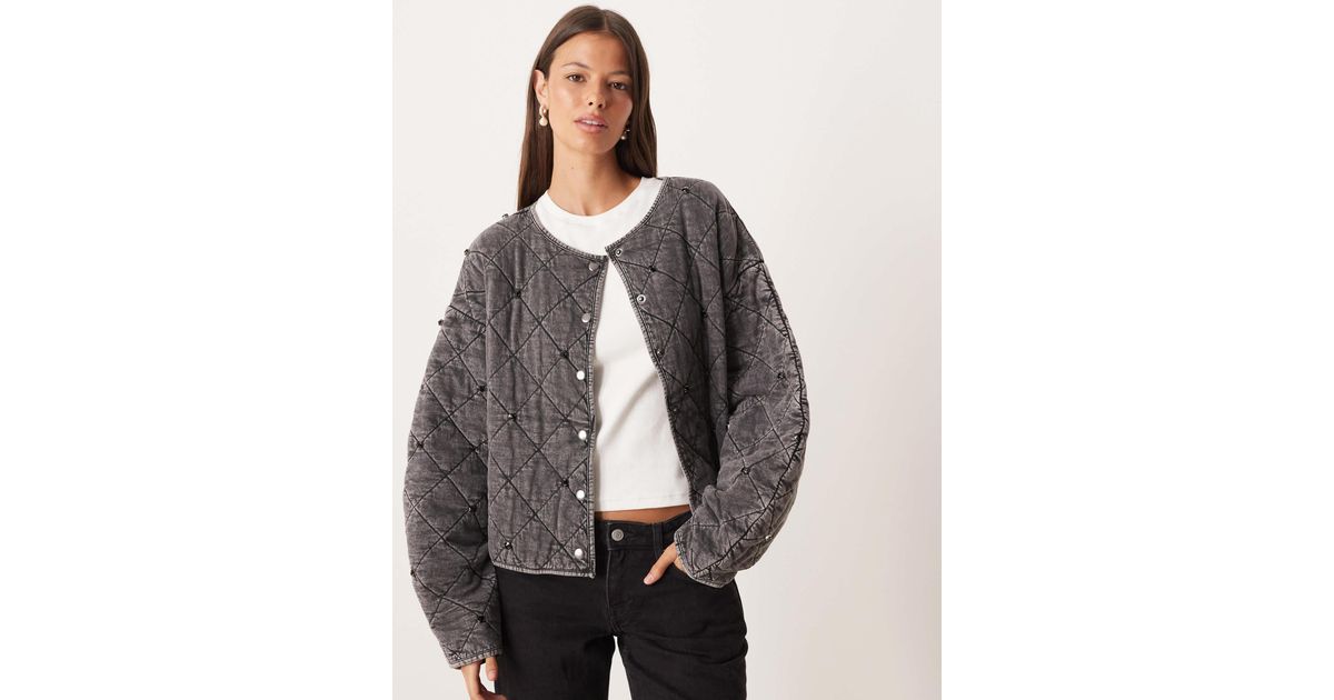 ASOS Quilted Jacket With Embellished Detail in Gray | Lyst