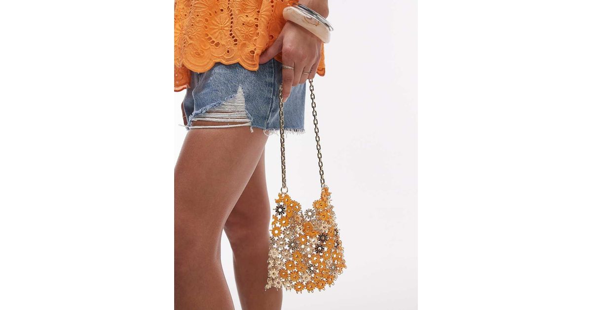 Mango Floral Chain Metal Bag in Orange | Lyst UK