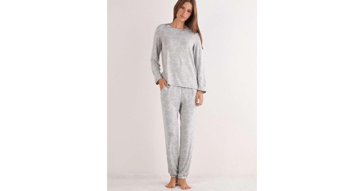 Intimissimi Soft Dreams Devoré Pattern Long Pyjamas in Grey | Lyst UK