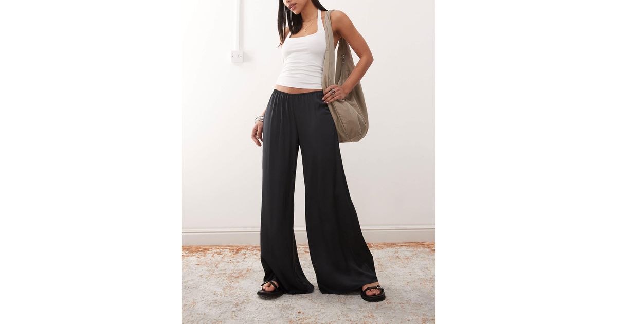Weekday Wide Leg Satin Trousers in Black | Lyst