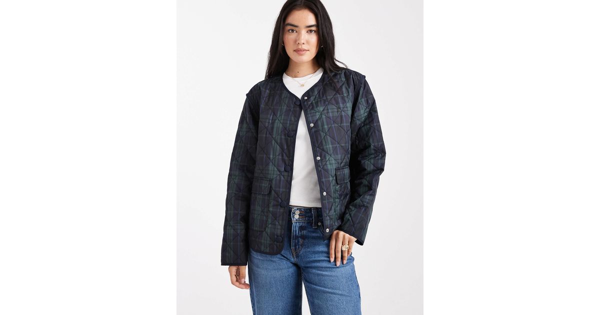 Object Quilted Check Jacket in Blue | Lyst