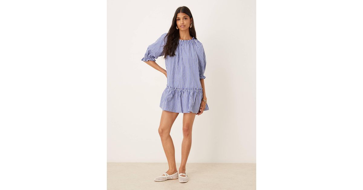 ASOS Smock Pep Hem Dress in Blue | Lyst