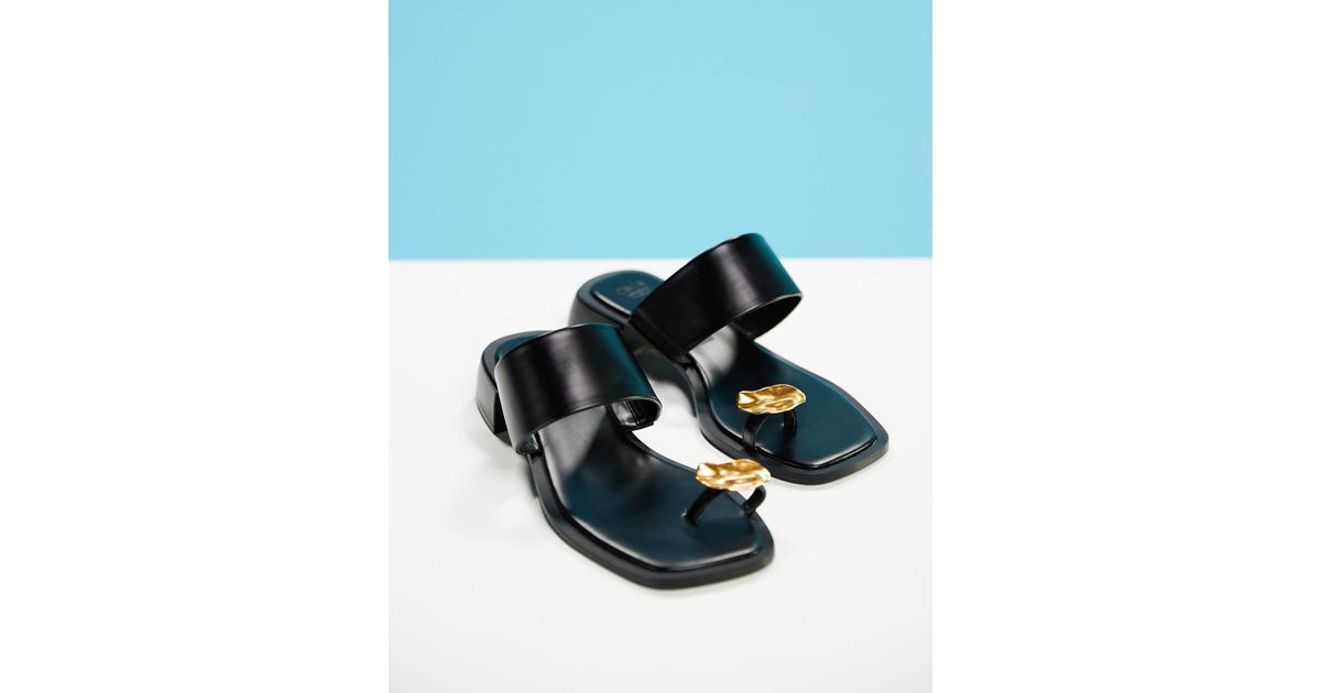 ASOS Finesse Heeled Mule Sandal With Bashed Metal Toe Loop in Black | Lyst
