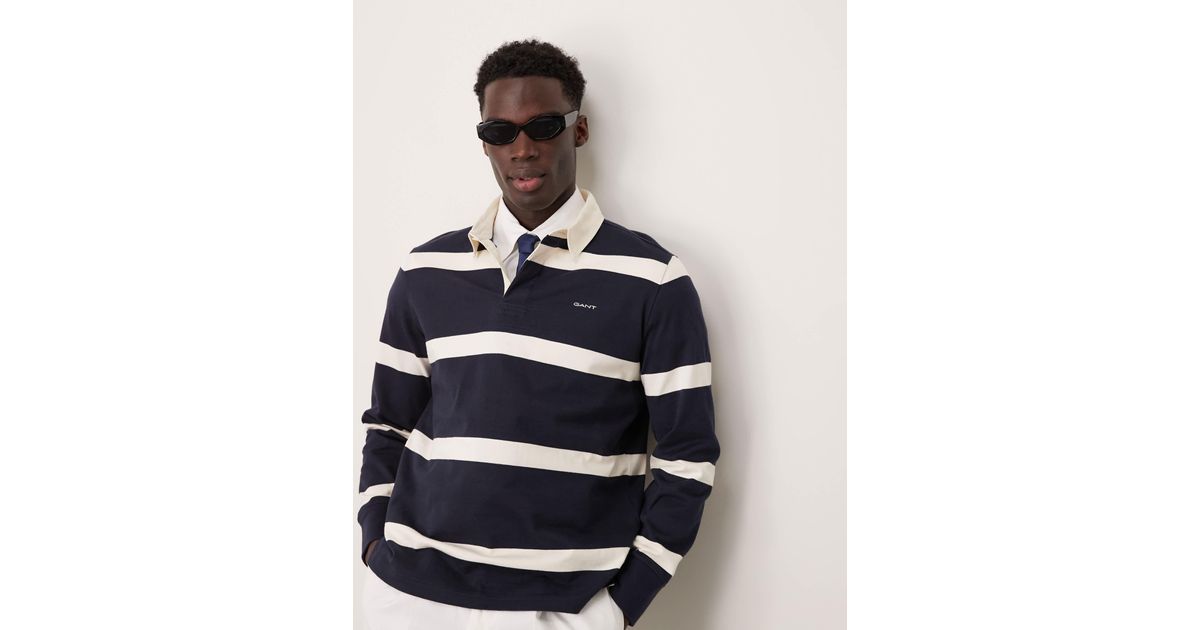 GANT Striped Logo Rugby Shirt in Blue for Men | Lyst