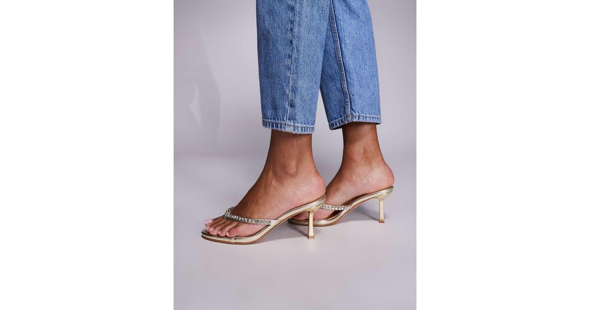 SIMMI Sheen Diamante Toe Thong Heeled Sandals in Blue | Lyst UK