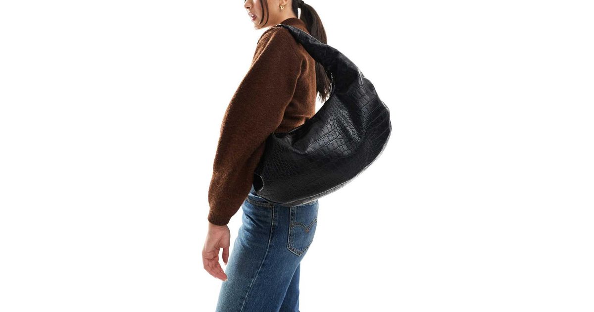 Bershka Croc Effect Slouchy Shoulder Bag in Brown | Lyst UK