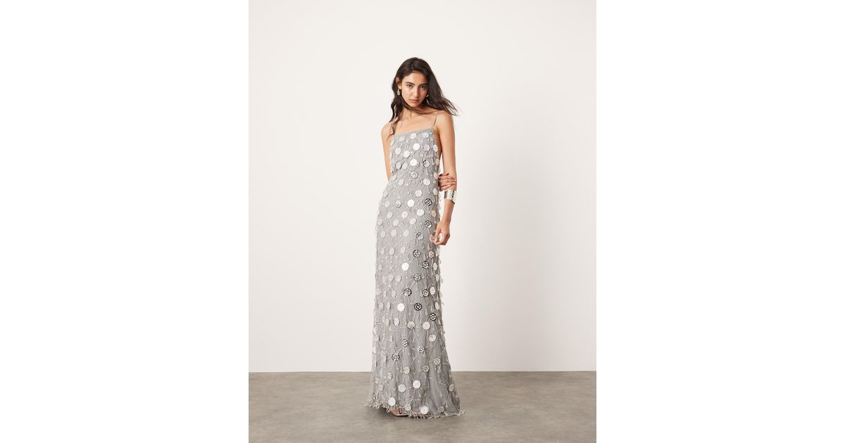 ASOS Embellished Sheer Flower Drop Jewel Maxi Dress With Low Back in ...