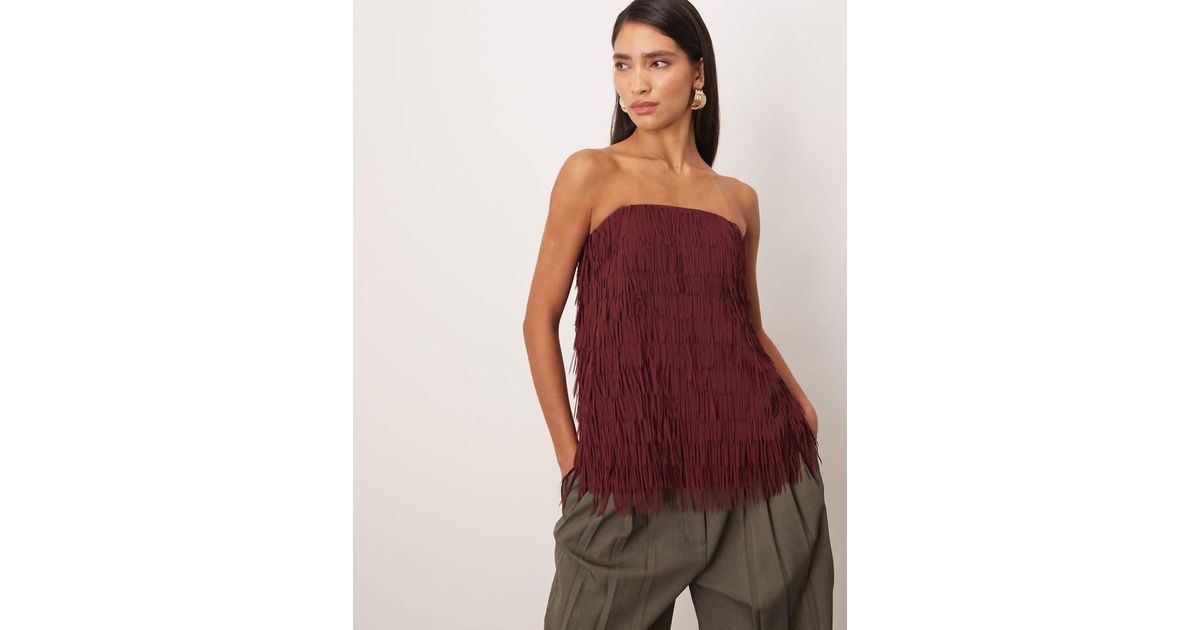 ARRANGE Fringe Texture Longline Bandeau Top in Red | Lyst UK