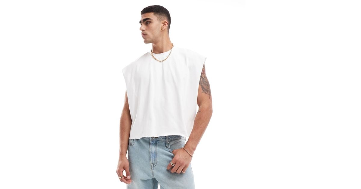 ASOS Extreme Oversized Heavyweight Cropped Sleeveless T-shirt With Raw Edge in White for Men | Lyst