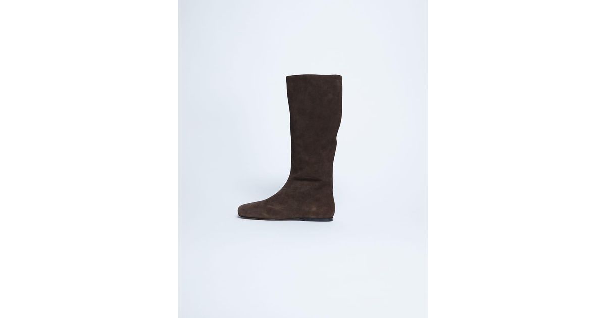 TOPSHOP Tess Real Suede Knee High Flat Boot in White | Lyst UK