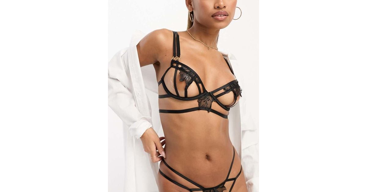 Bluebella Carla Open Cup Strappy Bra With Floral Embroidery Detail in Black | Lyst UK