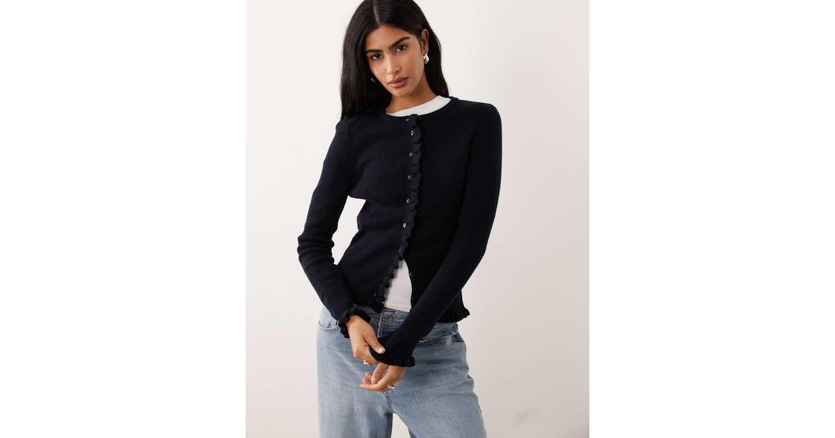 Mango Wool Mix Frill Edge Cardigan in Blue | Lyst UK