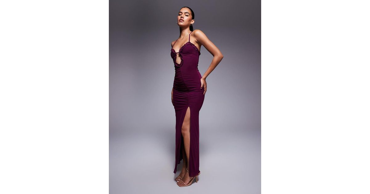 Princess Polly Soulina Ruffle Edge Plunge Side Slit Maxi Dress in ...
