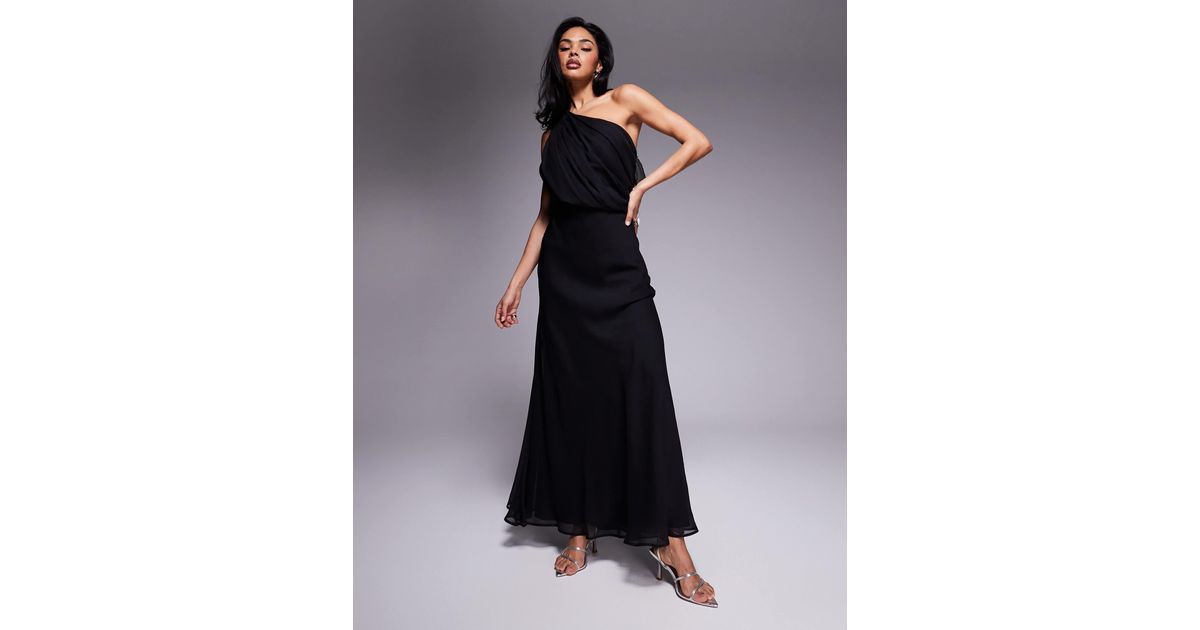 ASOS One Shoulder Draped Maxi Dress in Black | Lyst
