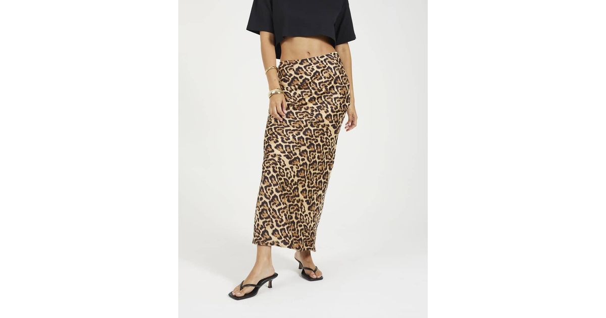 Brave Soul Leopard Print Satin Midi Skirt in Brown | Lyst UK