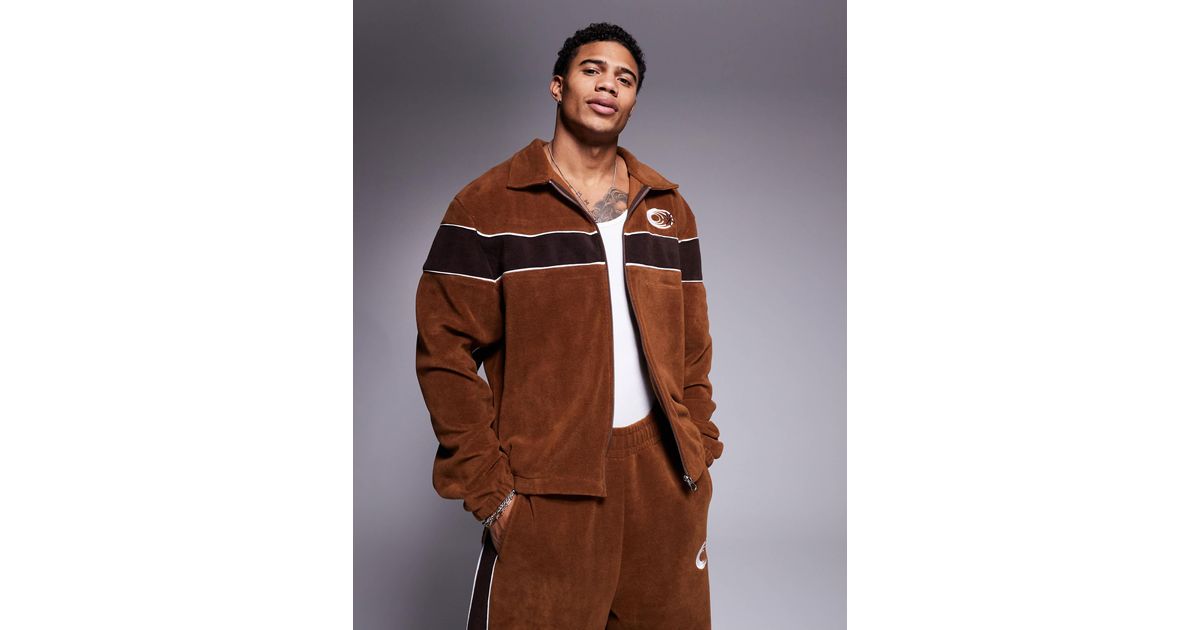 ASOS Co-ord Oversize Boxy Track Jacket With Panels in Brown for Men | Lyst