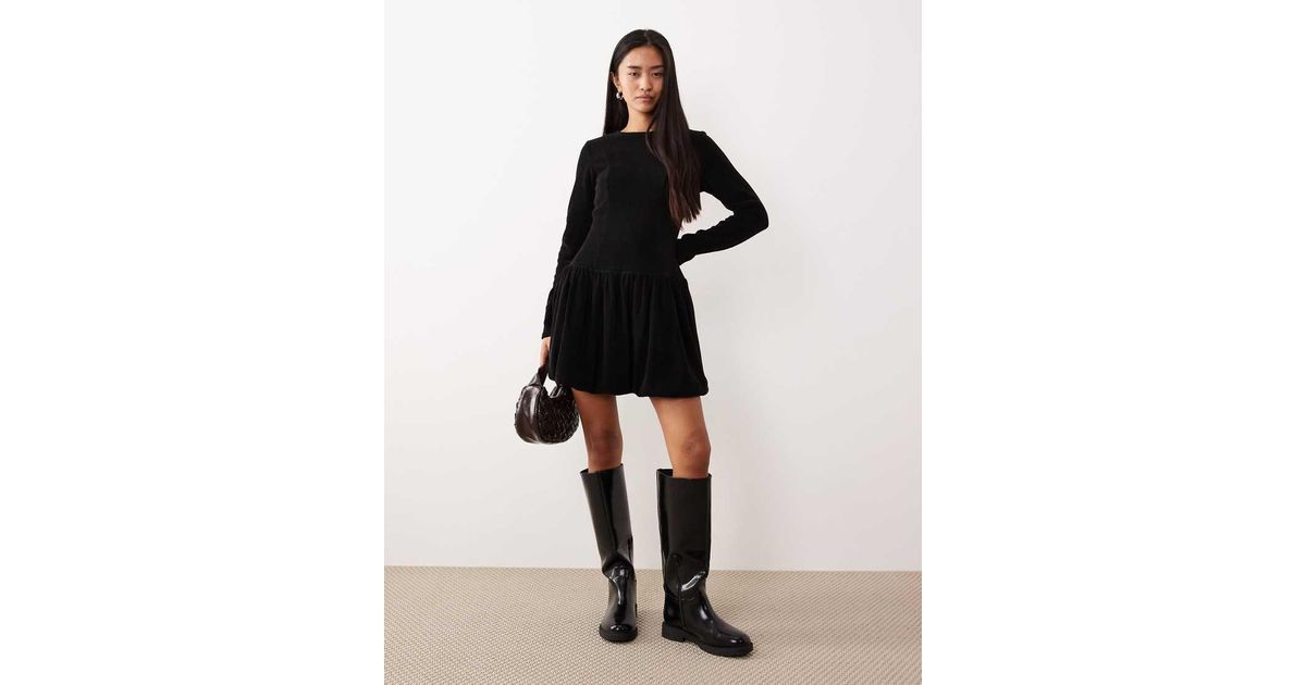 ASOS Cord Dropped Waist Bubble Hem Mini in Black | Lyst UK